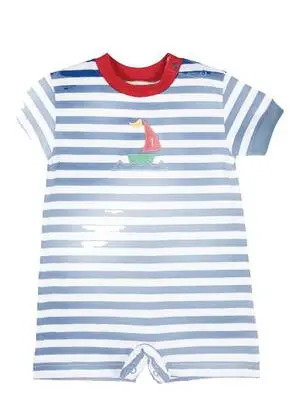 FLORENCE EISEMAN Stripe Knit Shortall With Sailboat - Royal/white