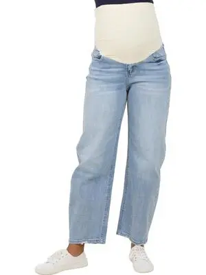 PINKBLUSH Distressed Barrel Leg Maternity Jeans - Light Blue