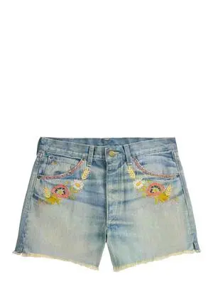 Ralph Lauren Floral-embroidery Denim Short Shorts - Blue