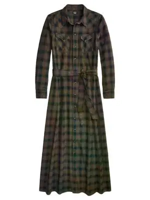 Ralph Lauren Plaid Tie-waist Midi Dress - Brown