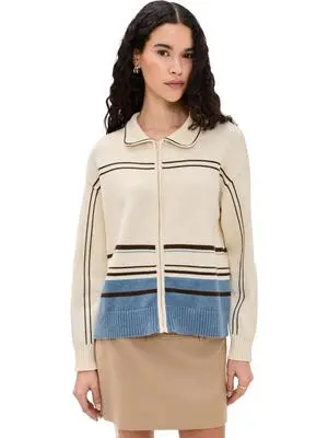 YELLOW THE LABEL Enzo Zip Up Cashmere Sweater - Cream Stripe