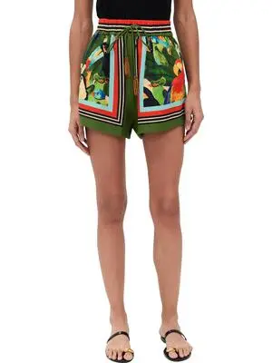 Farm Rio Tropical Bird Print Shorts - Bird Leaves Sand
