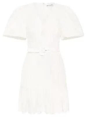 Rebecca Vallance Kahlia Puff-sleeve Belted Mini Dress - Neutrals