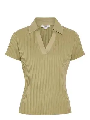 Vince Ribbed Cotton-blend Polo Top - Olive