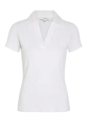 Vince Ribbed Cotton-blend Polo Top - White