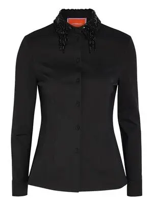La DoubleJ Bead-embellished Collar Jersey Shirt - Black