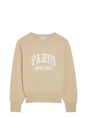 ANINE BING Cotton Sweatshirt With Satin Logo Appliqu - Beige
