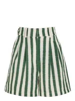 EMPORIO SIRENUSE Beatrice Striped Cotton Shorts - Green