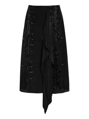 La DoubleJ Satin Midi Skirt With Bead Embellishments - Black