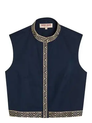 EMPORIO SIRENUSE Embroidered Cotton-poplin Top - Navy