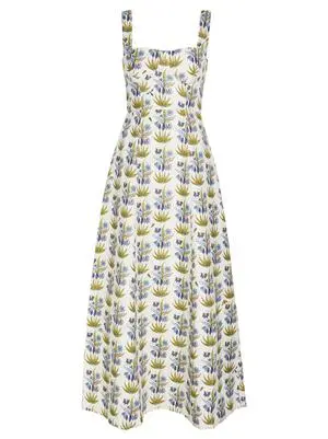 EMPORIO SIRENUSE Azzurra Printed Linen-blend Midi Dress - Blue