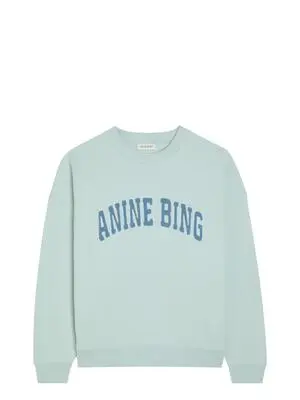 ANINE BING Miles Logo-appliquéd Cotton Sweatshirt - Light Blue