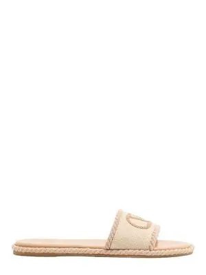 Valentino Garavani Vlogo Torchon Slide Sandal In Linen Canvas - Ecru
