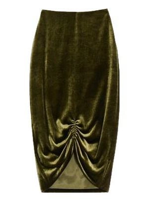 Valentino Garavani Valentino Velvet Midi Skirt With Front Draping Military Green