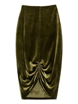Valentino Garavani Valentino Velvet Midi Skirt With Front Draping Military Green