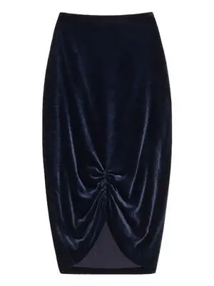 Valentino Garavani Velvet Midi Skirt With Front Draping - Navy
