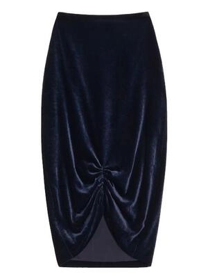 Valentino Garavani Valentino Velvet Midi Skirt With Front Draping Navy