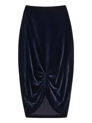 Valentino Garavani Valentino Velvet Midi Skirt With Front Draping Navy