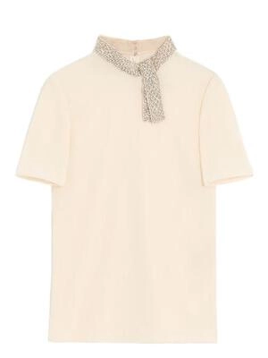 Valentino Garavani Valentino Embroidered Crepe De Chine Top Coral/silver