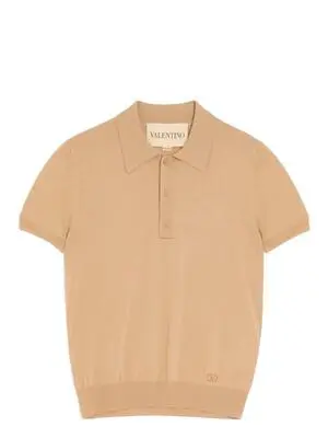 Valentino Garavani Wool Polo With Vlogo Embroidery - Beige
