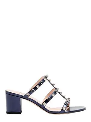 Valentino Garavani Rockstud Laminated Nappa Slide Sandal - Navy