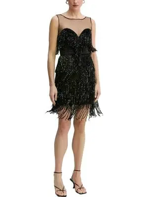 Bardot Jordana Beaded Fringed Dress - Black