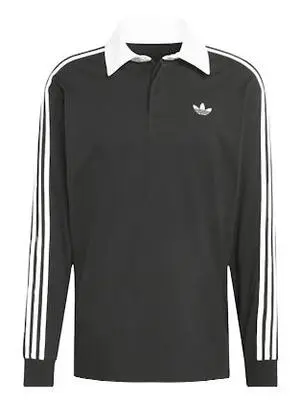 Adidas 3stripes Rugby Longsleeve Polo Shirt - Black