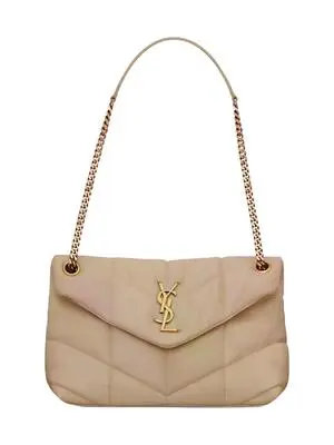 Saint Laurent Small Quilted Shoulder Bag With Logo Plaque - Neutrals