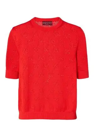 Gucci Gg Pointelle Silk And Cotton Sweater - Red