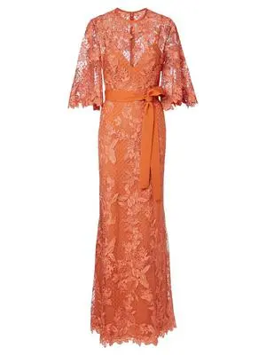 Elie Saab Embroidered Lace And Tulle Gown - Orange