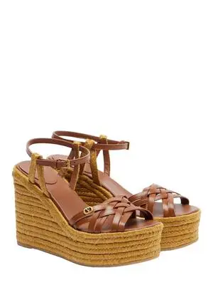 Valentino Garavani Bribri 120 Leather-trimmed Raffia Espadrille Wedges - Brown