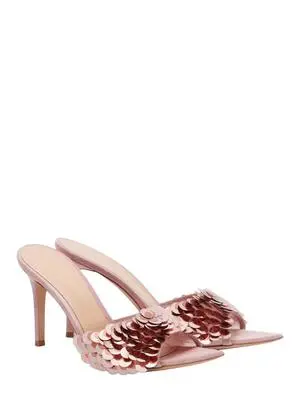 GIANVITO ROSSI Embellished Suede-trimmed Mules - Pink