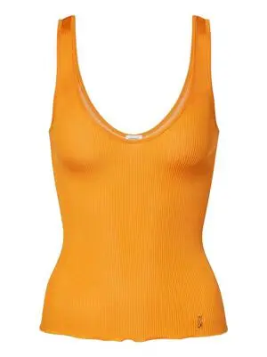 Saint Laurent Ribbed-knit Silk Jersey Tank Top - Orange
