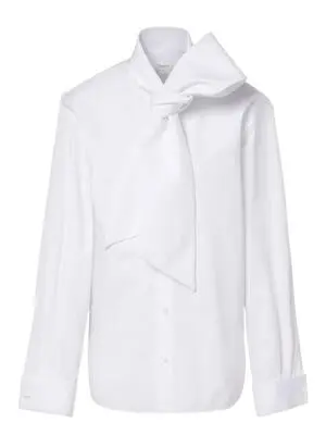 SAINT LAURENT Tie-Neck Cotton Poplin Blouse