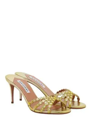 AQUAZZURA Tequila Embellished Leather Mules - Yellow