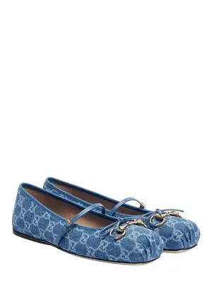 Gucci Horsebit Gg Denim Ballet Flats - Blue