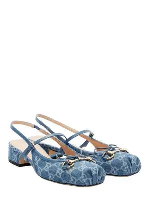Gucci Horsebit Gg Denim Slingback Pumps - Blue