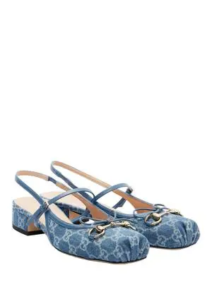 Gucci Horsebit Gg Denim Slingback Pumps - Blue