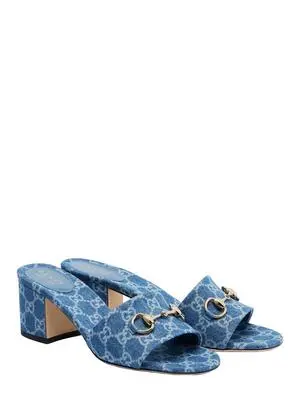 Gucci Horsebit Gg Denim Sandals - Blue