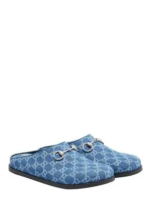 Gucci Horsebit Gg Denim Mules - Blue