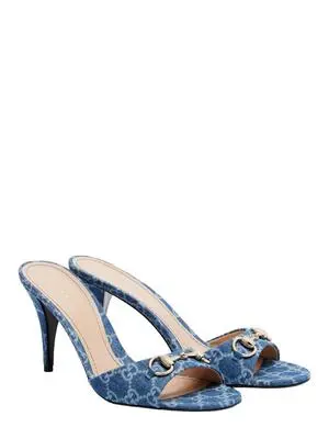 Gucci Horsebit Gg Denim Mules - Blue