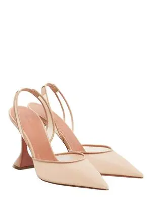 Amina Muaddi Holli Mesh Slingback Pumps - Beige