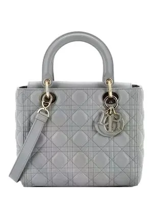 Dior Lady Dior NM Medium Satchel Cannage Quilt Lambskin Grey