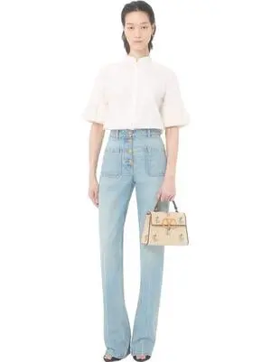 Valentino Garavani Valentino Garavani VSling Embroidered Linen Handbag Multicolor