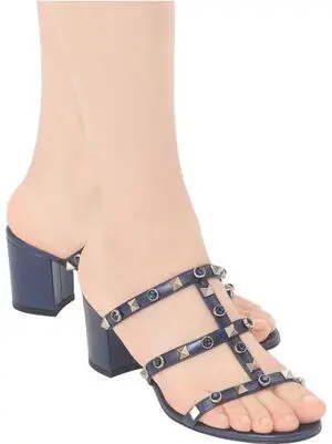 Valentino Garavani Rockstud Slide Sandal With Cabochon - Navy