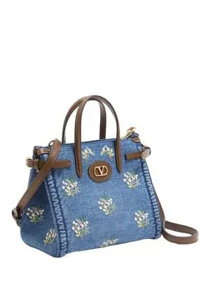 Valentino Garavani Antibes Small Embroidered Shopping Bag - Denim