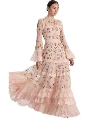 Alice + Olivia Allegra Embellished Lace Maxi Dress - Pink