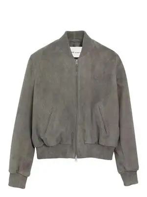 AMI Paris Goat Suede Bomber Jacket With De Coeur Logo - Grey