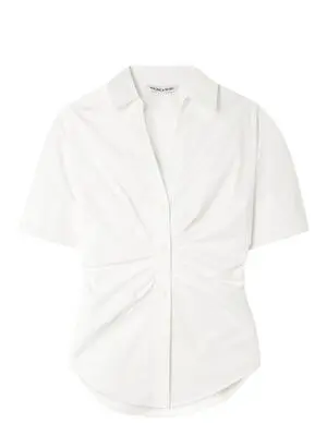 Veronica Beard Devra Ruched Cotton-blend Poplin Shirt - White