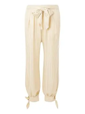 Zimmermann Luna Belted Silk-jacquard Pants - Cream